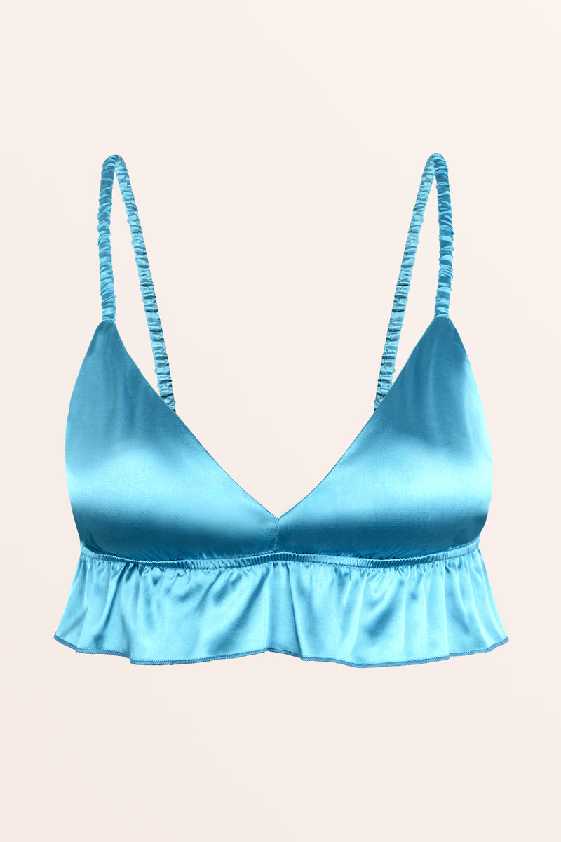 Satin Ruffled Strap Bralette Top - Aqua Blue – BlackButterfly