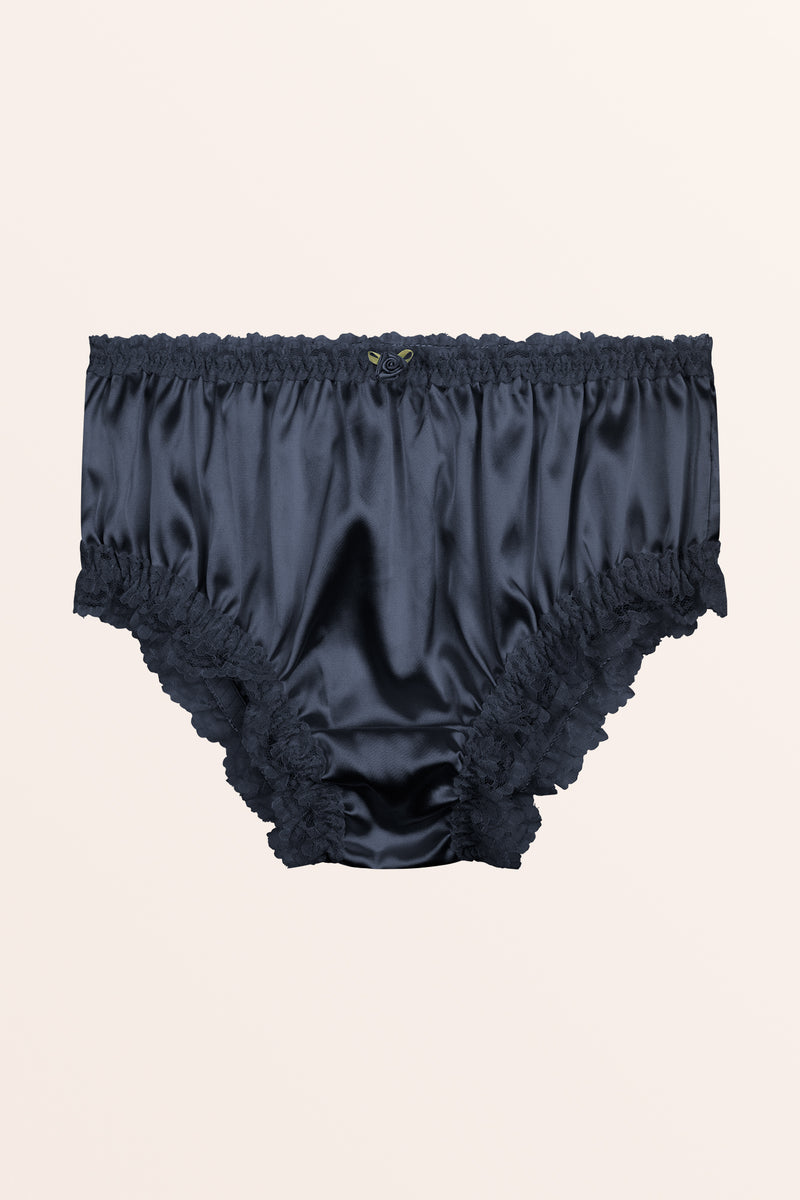 Satin Frilly Lace French Knickers - Midnight Blue – BlackButterfly