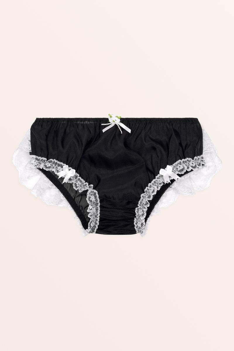 Sheer Ruffle Lace Panties - Black / White Lace – BlackButterfly