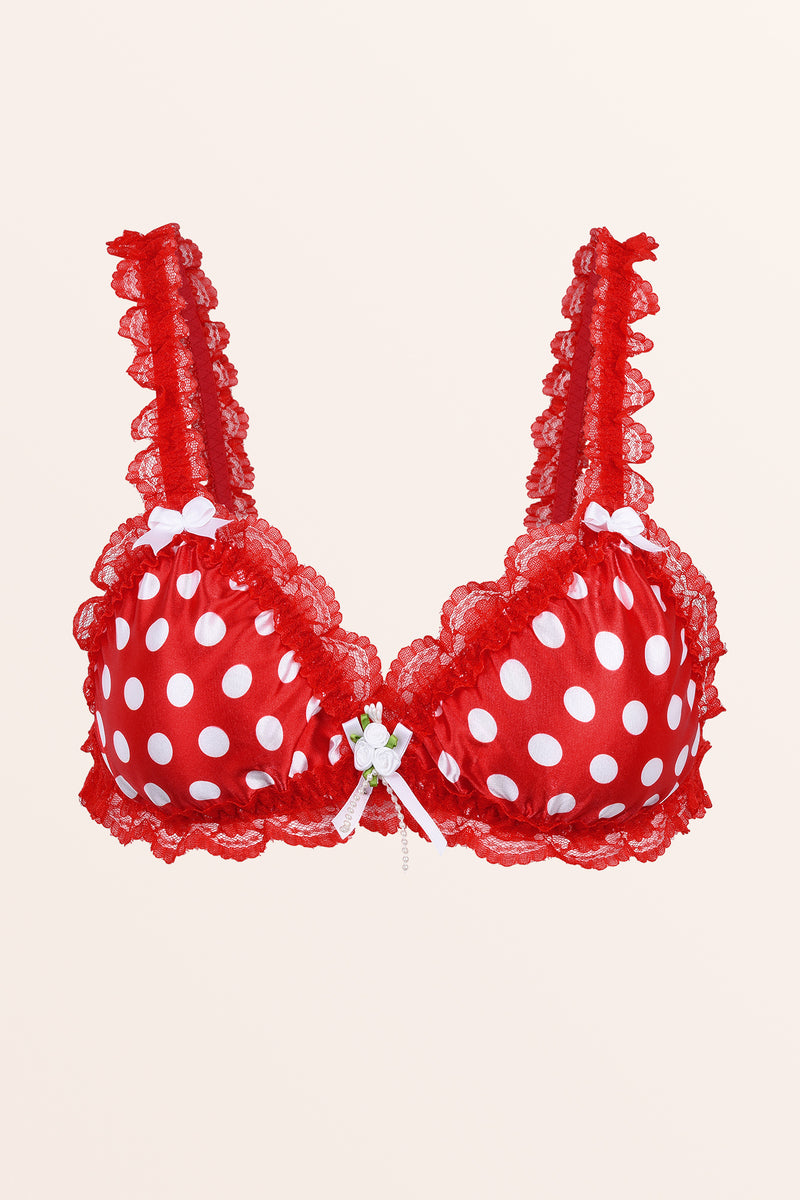 Satin Frilly Elasticated Bralette - Red/Polka Dot – BlackButterfly