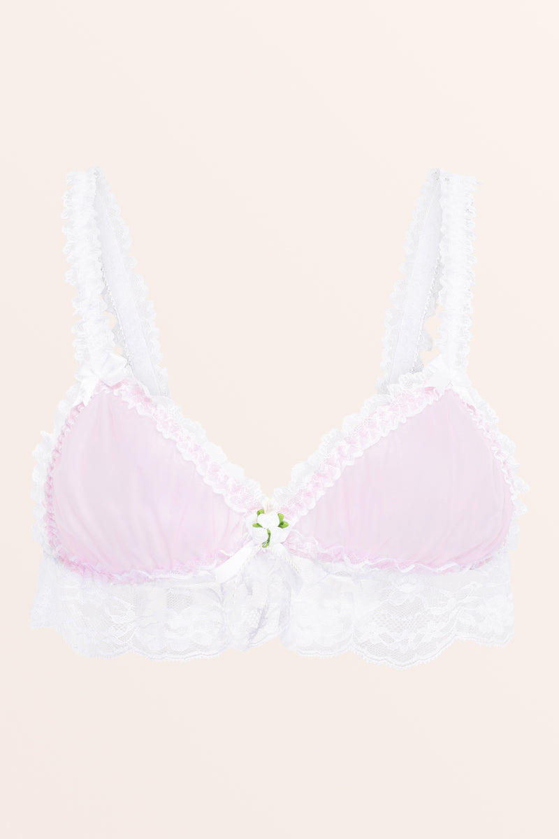 Sheer Frilly Lace Bralette - Baby Pink/White – BlackButterfly