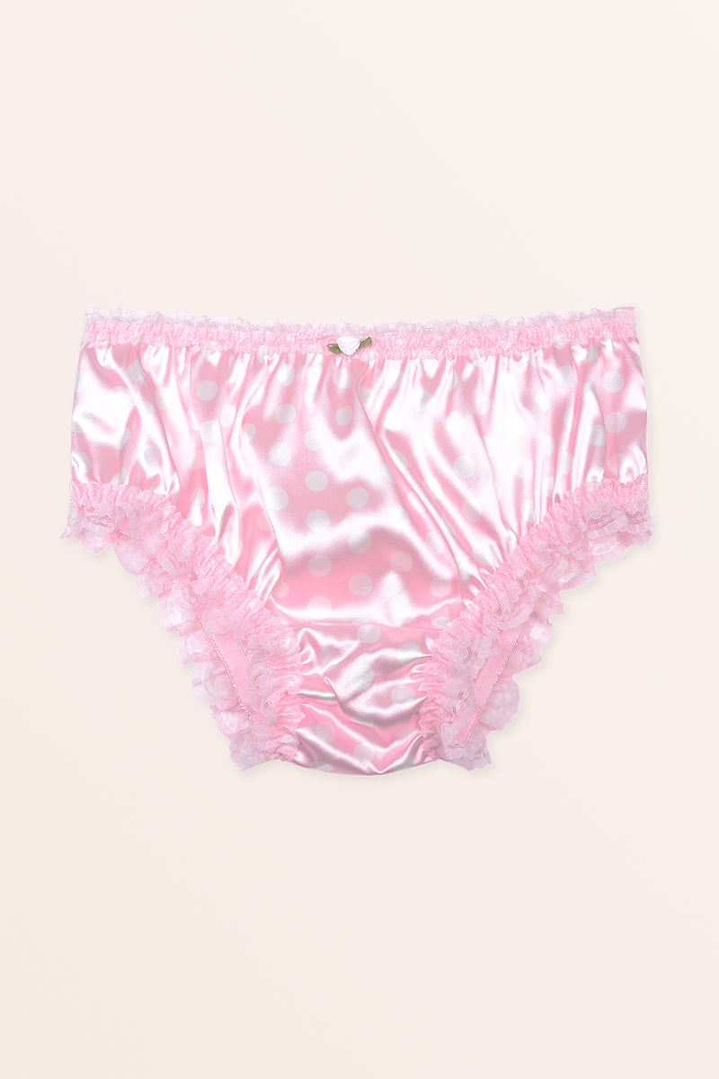 Satin Frilly Lace French Knickers - Baby Pink/Polka Dot – BlackButterfly