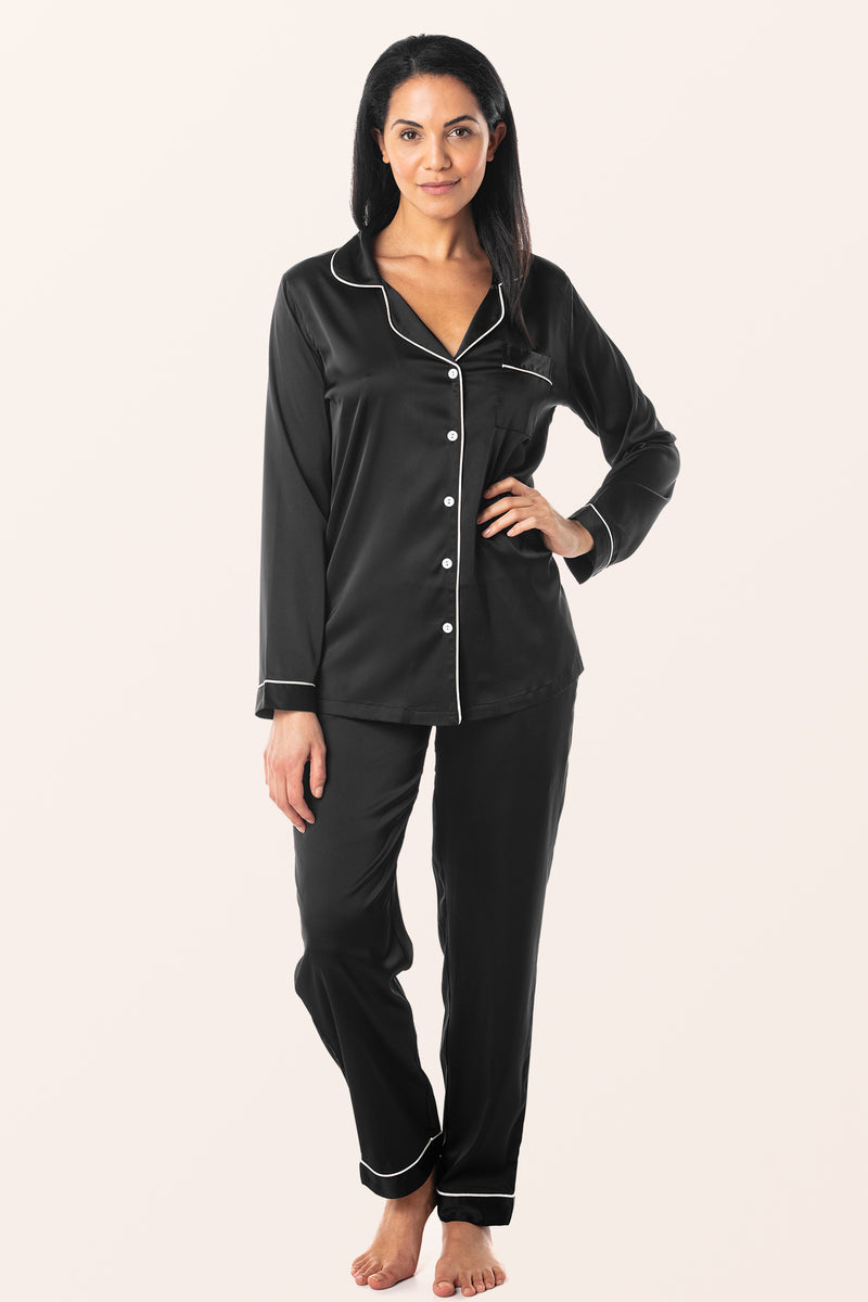 Satin 2-Piece Classic Pyjama Set - Black – BlackButterfly