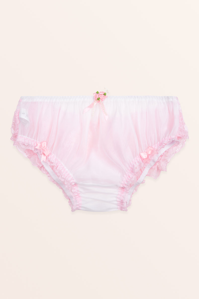 Sheer Ruffle Lace Panties - White / Baby Pink Lace – BlackButterfly